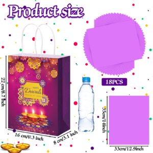 Qilery 18 Pcs Diwali Gift Bags with Tissue Paper Diwali Party Favors Diwali Candy Goody Bags with Handles Indian Diwali Treat Bags for Diwali Party Indian Celebration Supplies Decoration