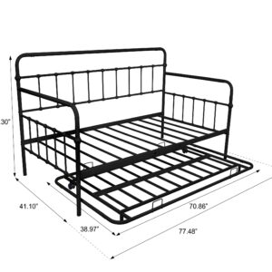 Twin Metal Daybed Frame with Trundle,Heavy Duty Steel Slat Support Space Saving Bed Sofa,Bedroom Living Room Furniture,Black