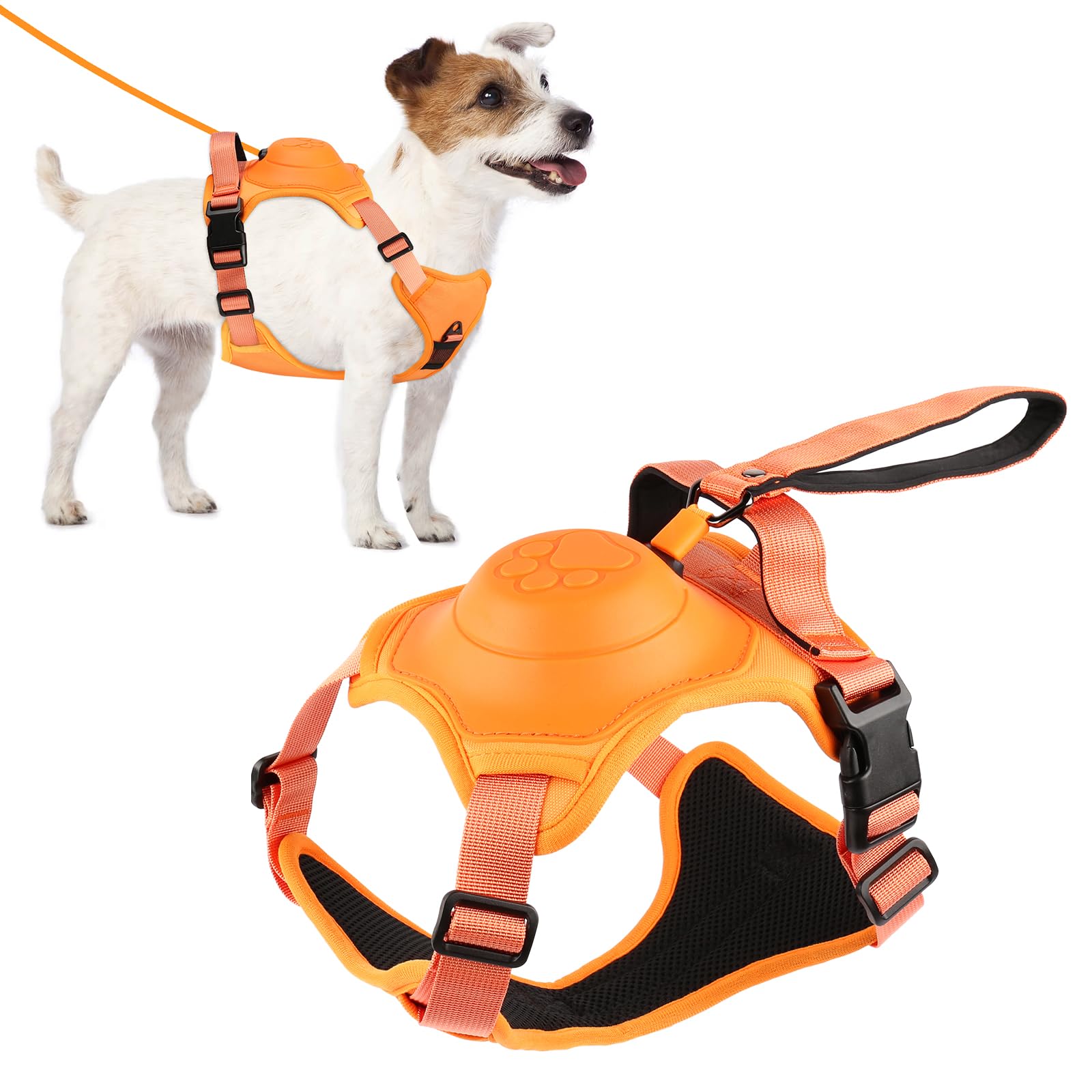 Retractable No-Pull Dog Harness, Auto-Stop Rope for Safety Use, Adjustable Reflective Oxford Easy Control,for 15-33 LBS Medium/Large Dogs Use(Orange)