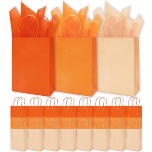 whaline orange party favor bags 24pcs paper gift bags with handles grocery shopping treat bags 30pcs wrapping packaging tissue papers for diy art craft holiday wedding birthday party decorations