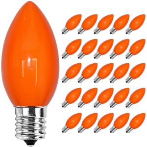 sunsgne 25 pack c9 orange outdoor halloween night light bulbs, c9 christmas tree lights for indoor outdoor patio string lights, e17/c9 intermediate base, 7 watt, ceramic orange