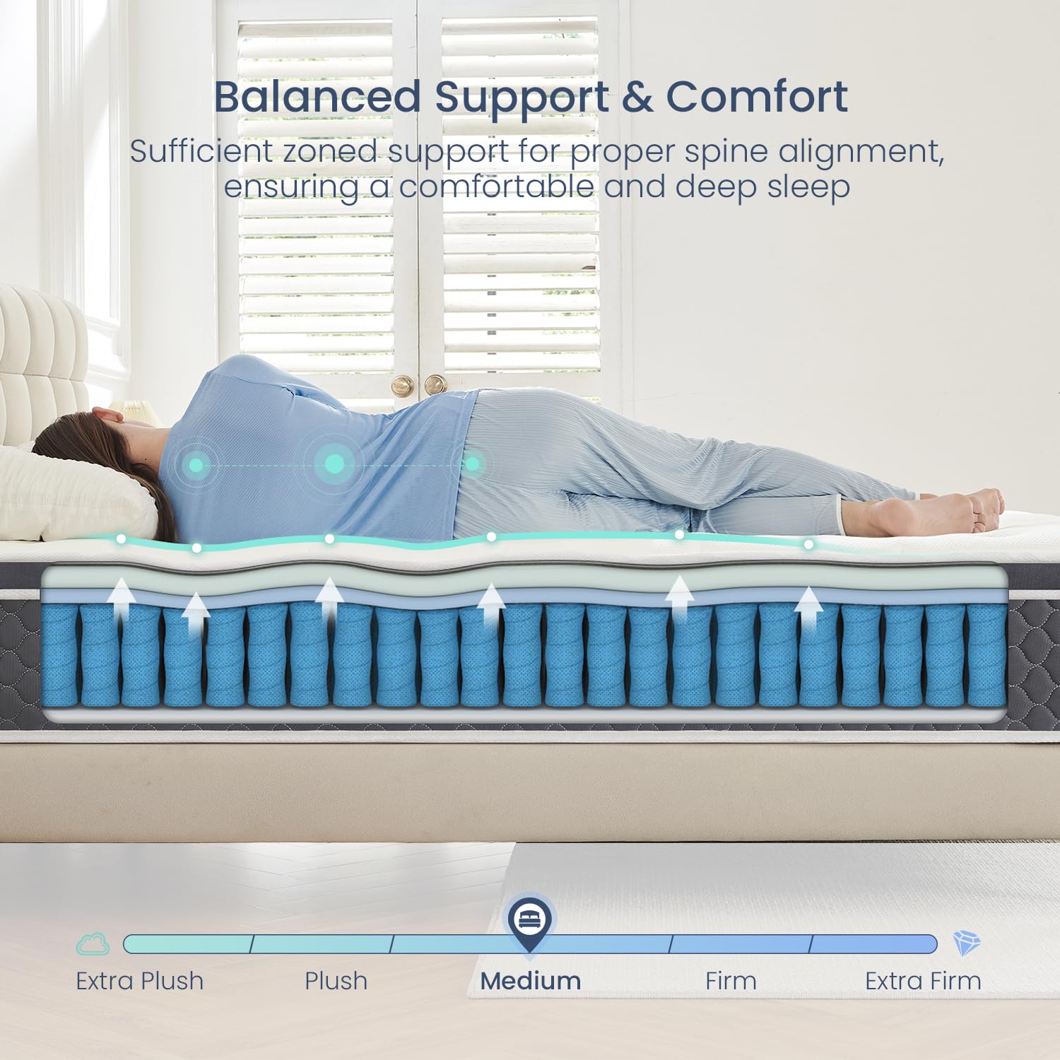 Beaullnuit King Mattress, 12 Inch Hybrid Mattress in a Box, Memory Foam with Pocket Springs for Pressure Relief and Motion Isolation, Medium Firm Mattress, CertiPUR-US Certified, 120 Night