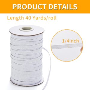 XKDOUS Elastic Band for Sewing, 1/4 Inch 40 Yards White Knit Elastic Bands High Elastic Cord for Sewing Waistband and Pants Waist