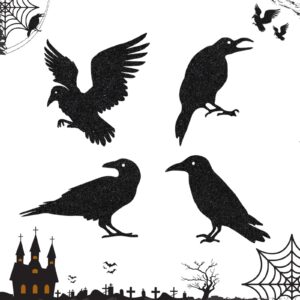 uniideco black crows halloween decorations, 32 pcs glitter raven cutouts decor vintage banner for gothic wedding birthday horror party