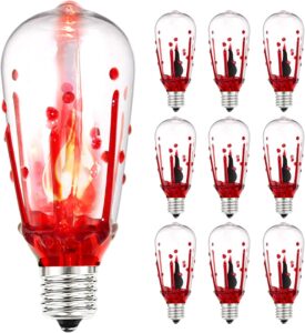 10 pack halloween flicker flame replacement bulbs, st40 halloween bloody drop bulbs with red flickering flame for outdoor string lights halloween party haunted house, 1w e17 intermediate base bulb