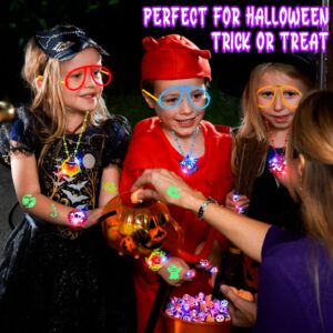 72Pcs Halloween Party Favors for Kids,Halloween Light Up Necklaces Rings Spin Bracelets Glow in The Dark Toys Bulk Halloween Goodie Bag Fillers Treats Non Candy Classroom Prizes Trick or Treat Gift