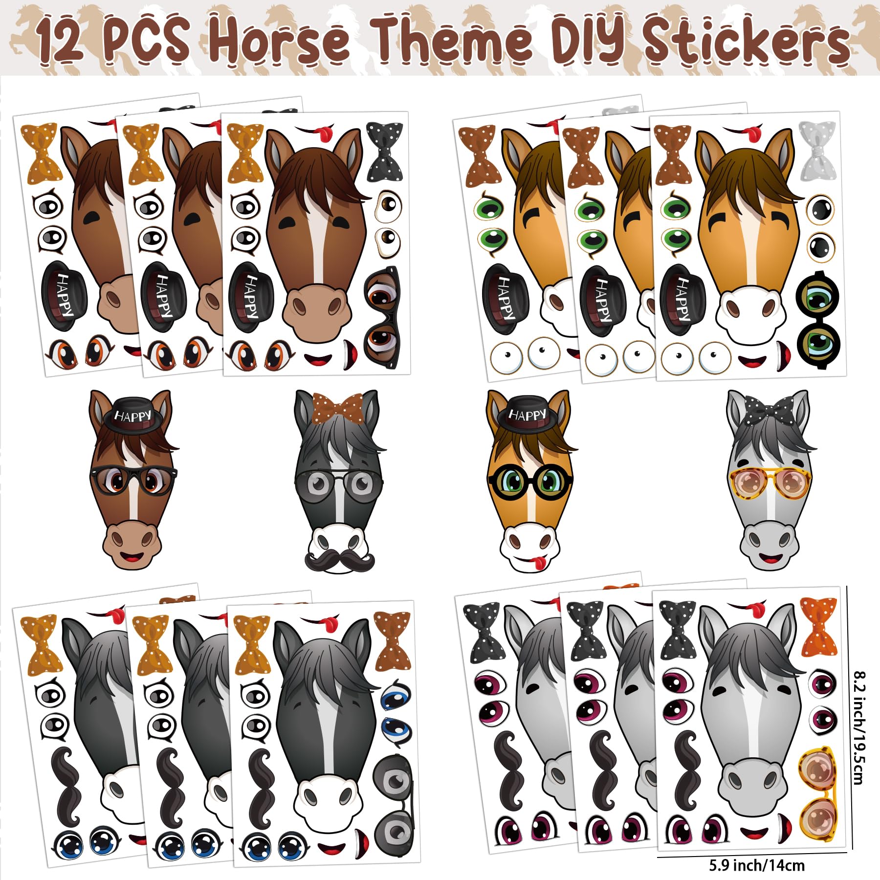 Erweicet Horse Party Favors 72 PCS Slap Bracelets Temporary Tattoos DIY Stickers Keychains Mini Horse Plastic Toys Gift Bags for Cowboys Western Animal Theme Birthday Party Baby Shower