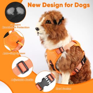 Retractable No-Pull Dog Harness, Auto-Stop Rope for Safety Use, Adjustable Reflective Oxford Easy Control,for 15-33 LBS Medium/Large Dogs Use(Orange)