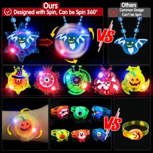 72Pcs Halloween Party Favors for Kids,Halloween Light Up Necklaces Rings Spin Bracelets Glow in The Dark Toys Bulk Halloween Goodie Bag Fillers Treats Non Candy Classroom Prizes Trick or Treat Gift