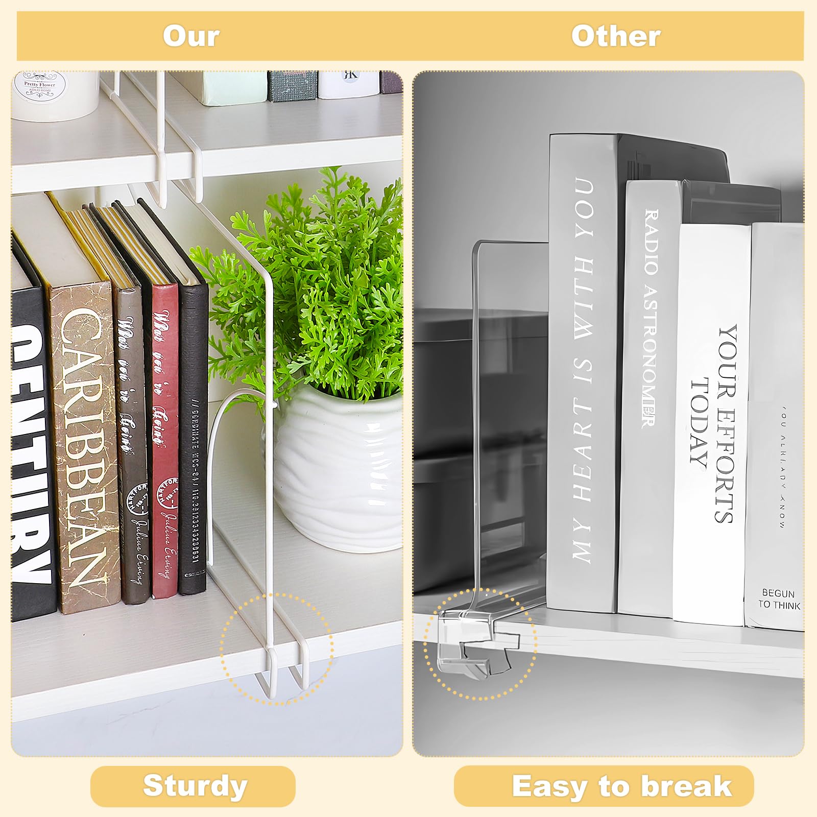 melos 12 Pack Shelf Dividers, Wire Shelf Dividers for Closet Organization, Metal Closet Shelf Dividers for Wood Shelves, Closet Dividers for Wardrobe Cabinet Bookcase, Bathroom and Kitchen, White