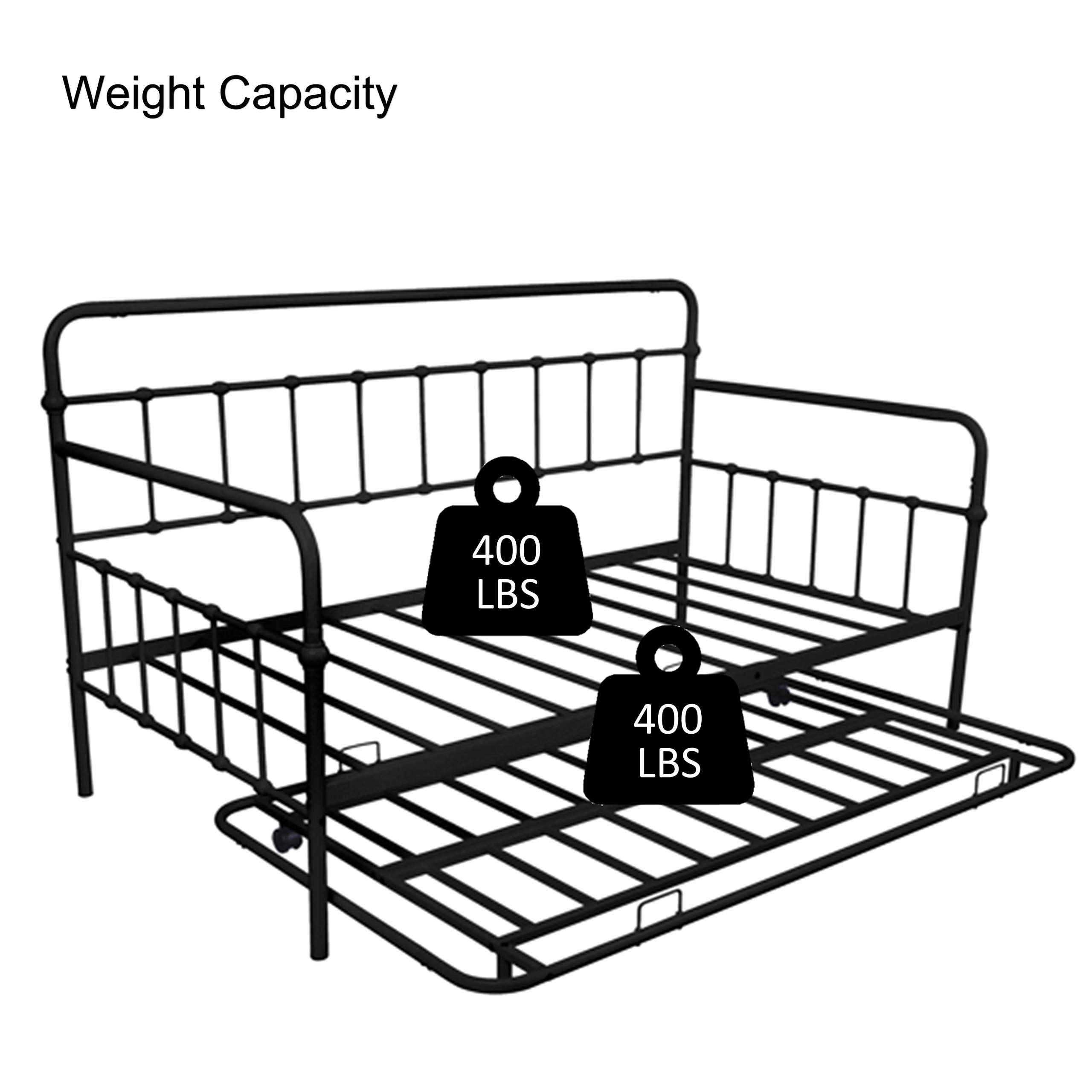 Twin Metal Daybed Frame with Trundle,Heavy Duty Steel Slat Support Space Saving Bed Sofa,Bedroom Living Room Furniture,Black