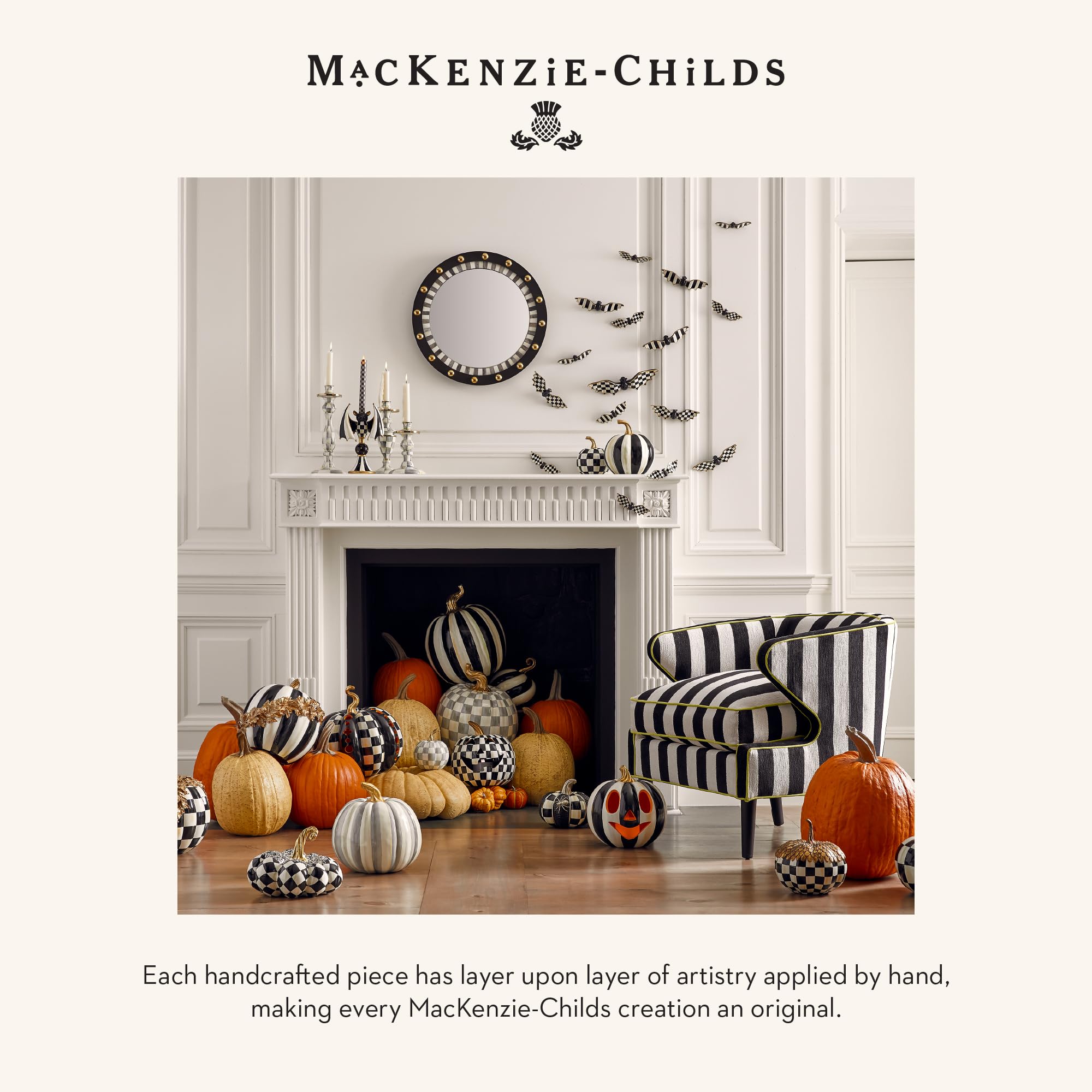 MACKENZIE-CHILDS Melting Candle, Flameless Battery-Operated Candle, Halloween Home Decor, Black-and-White Courtly Check