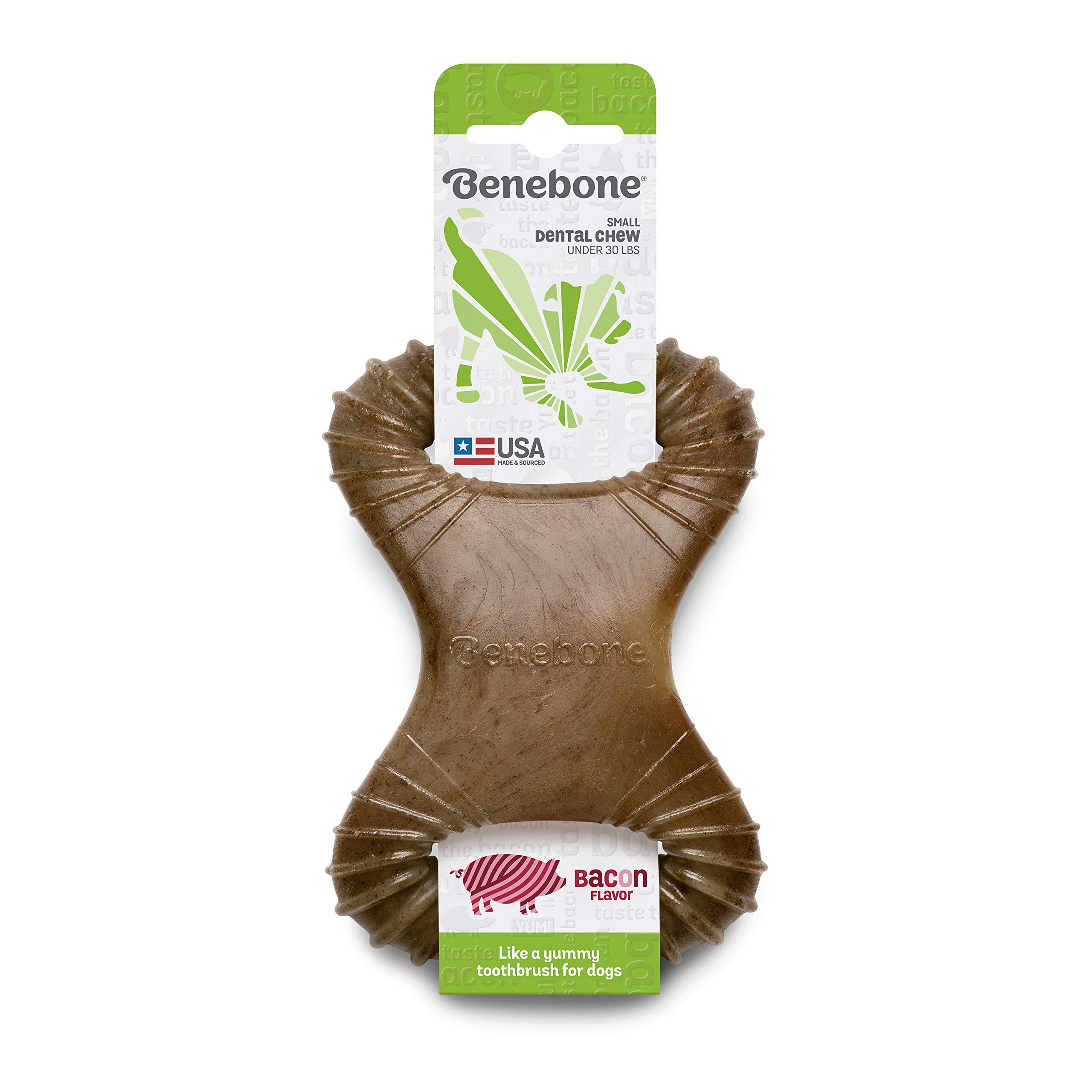 Benebone Dental Durable Dog Chew Toy for Aggressive Chewers, Real Bacon, Made in USA, Small & Fishbone Durable Dog Chew Toy for Aggressive Chewers, Real Fish, Made in USA, Small