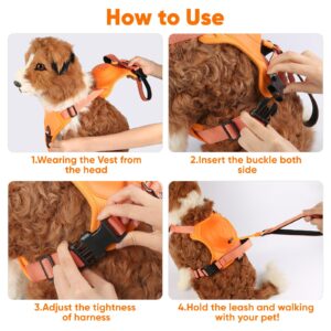 Retractable No-Pull Dog Harness, Auto-Stop Rope for Safety Use, Adjustable Reflective Oxford Easy Control,for 15-33 LBS Medium/Large Dogs Use(Orange)