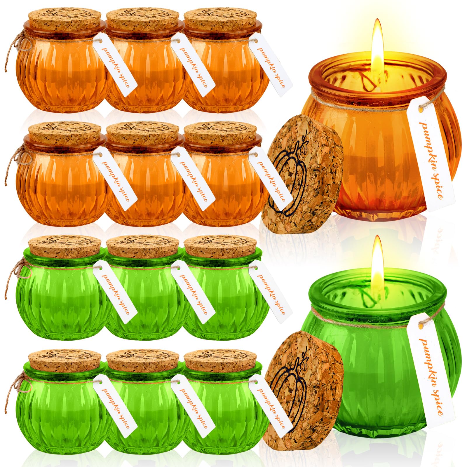 MTLEE 12 Pcs Pumpkin Candles Bulk Fall Thanksgiving Scented Candles Pumpkin Tealight Table Centerpieces with Signs Stickers for Thanksgiving Fall Room Home Decor