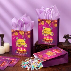 Qilery 18 Pcs Diwali Gift Bags with Tissue Paper Diwali Party Favors Diwali Candy Goody Bags with Handles Indian Diwali Treat Bags for Diwali Party Indian Celebration Supplies Decoration