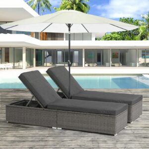 JOIVI Outdoor Patio Chaise Lounge Chairs Set of 2, PE Wicker Patio Pool Lounge Chairs Furniture Set of 2, Pool Lounger Gray Rattan Adjustable Backrest with Removable Dark Gray Cushion