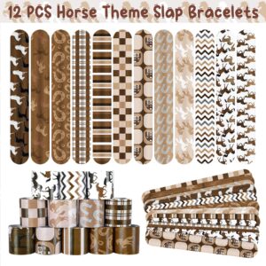 Erweicet Horse Party Favors 72 PCS Slap Bracelets Temporary Tattoos DIY Stickers Keychains Mini Horse Plastic Toys Gift Bags for Cowboys Western Animal Theme Birthday Party Baby Shower