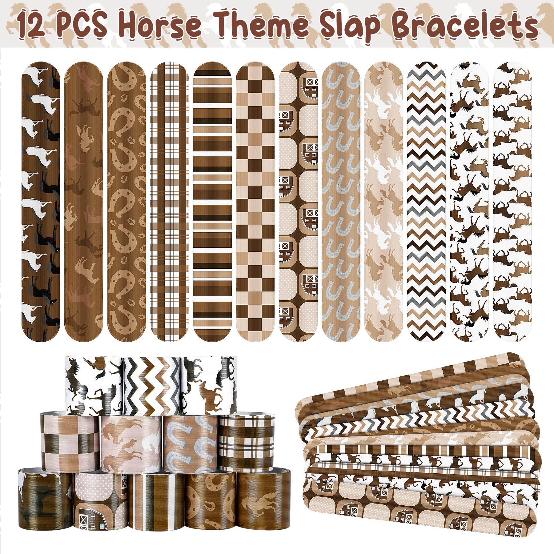 Erweicet Horse Party Favors 72 PCS Slap Bracelets Temporary Tattoos DIY Stickers Keychains Mini Horse Plastic Toys Gift Bags for Cowboys Western Animal Theme Birthday Party Baby Shower