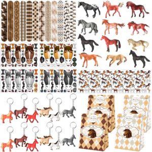 erweicet horse party favors 72 pcs slap bracelets temporary tattoos diy stickers keychains mini horse plastic toys gift bags for cowboys western animal theme birthday party baby shower