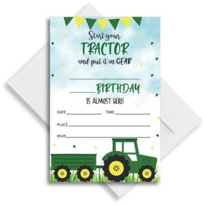 LoaHak Green Tractor Birthday Party Invitations Card For Kids, Tractor Party, Tractor Birthday Invitation. (084)