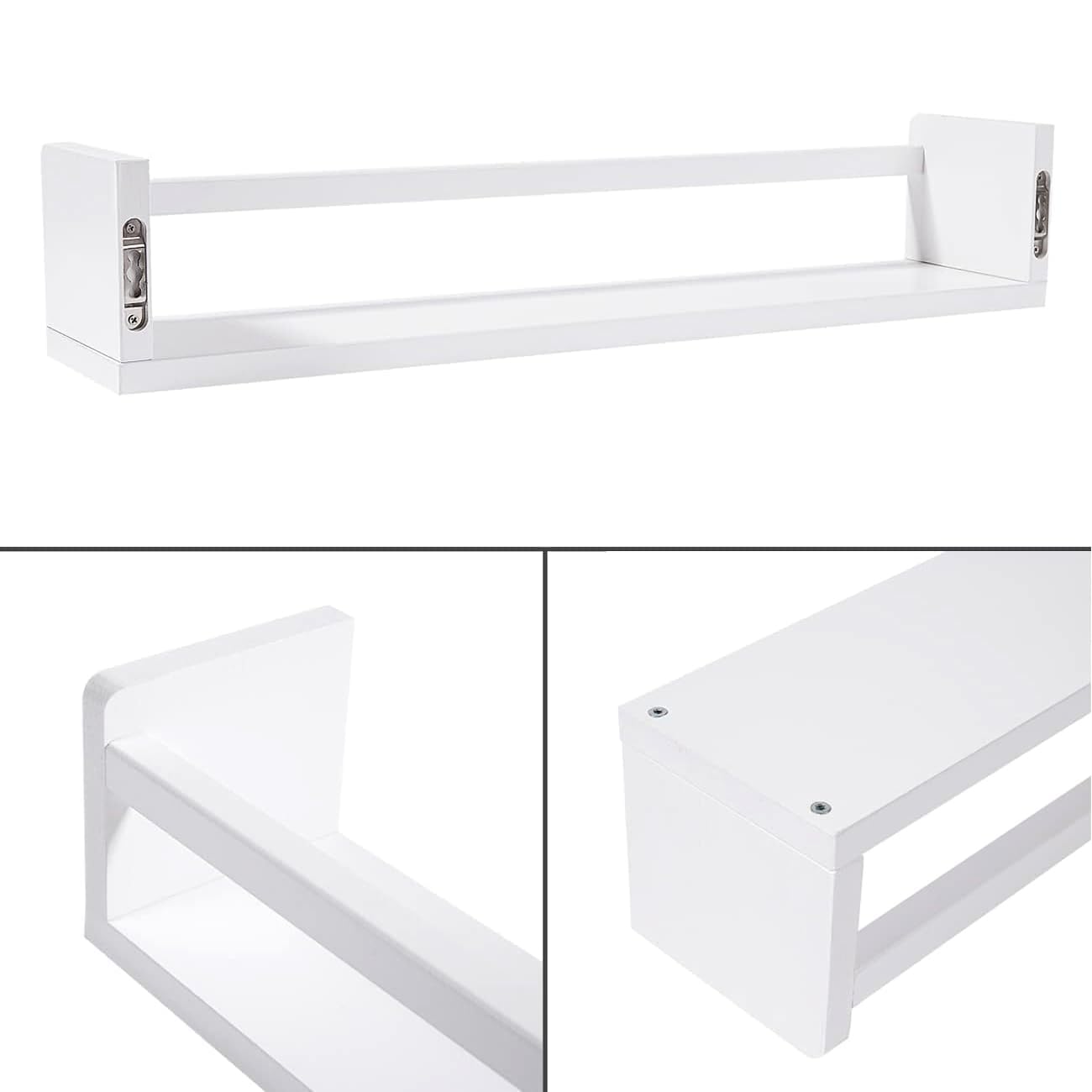 AZSKY Nursery Bookshelves White, 24 Inch Floating Bookshelves for Wall Set of 3, Baby Kids Decor, Solid Wood Wall Mounted Shelves for Books, Toys and Decor Storage