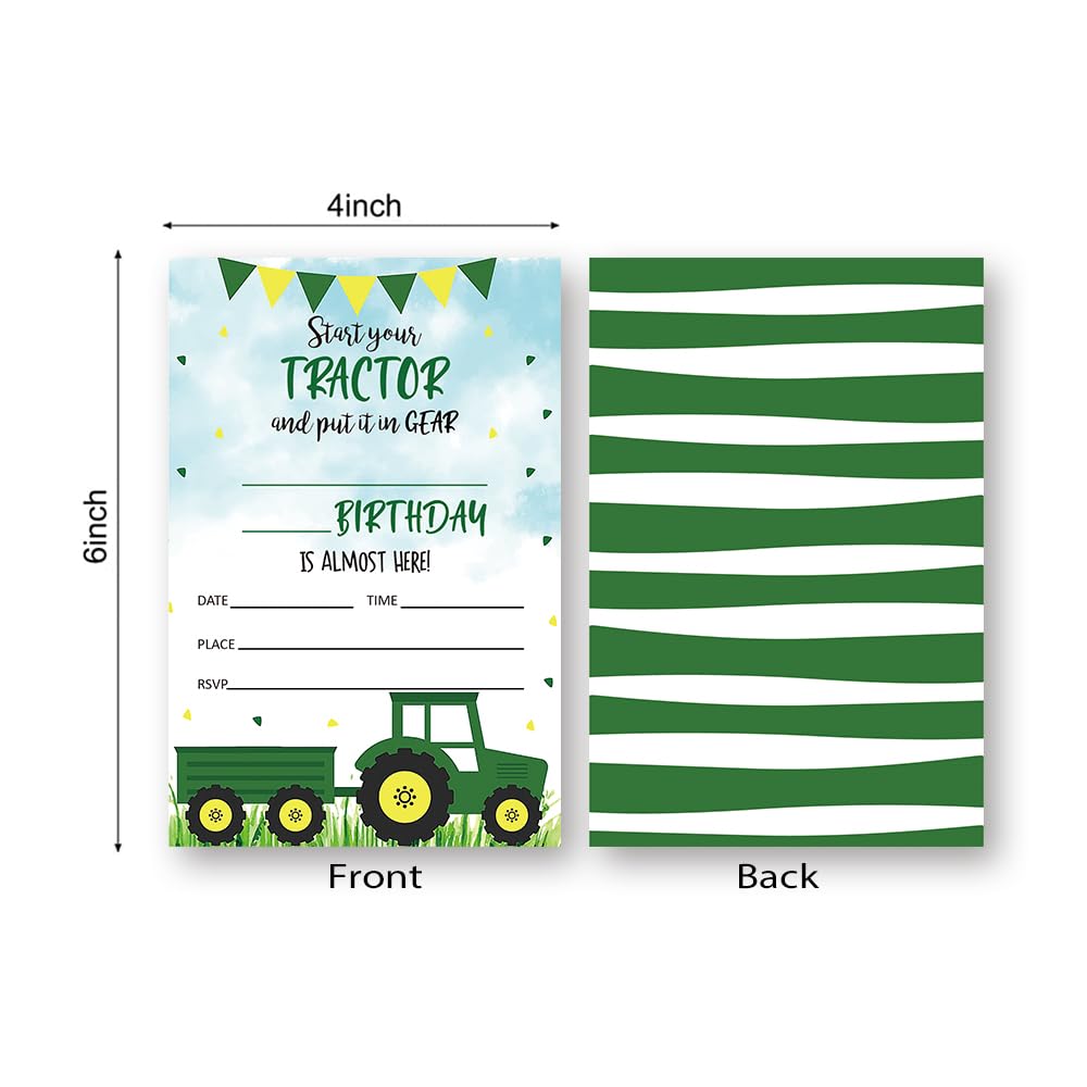 LoaHak Green Tractor Birthday Party Invitations Card For Kids, Tractor Party, Tractor Birthday Invitation. (084)