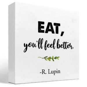 z-crange eat you'll feel better wood block sign desk decor,rustic inspirational wooden box plaque sign desk decor for home kitchen dining room restaurant cafe shelf table decor decorations