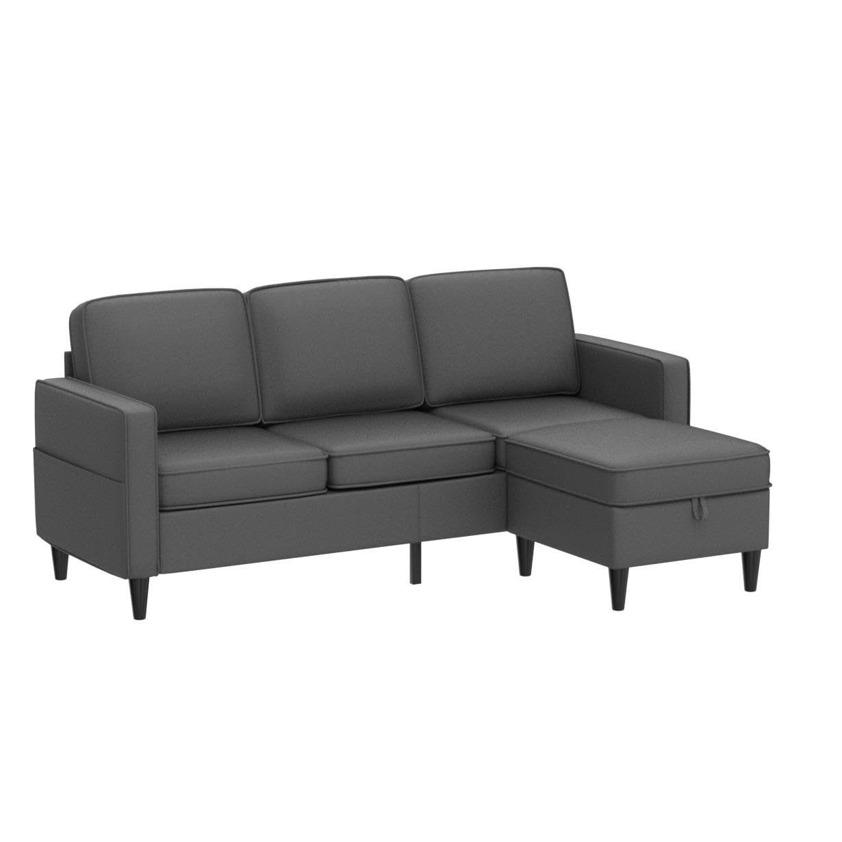 BALUS 78" W Convertible Combination Sofa, L-Shaped Sofa, Linen Couch with Reversible Storage Ottoman, Living Room Small Space Apartment (Dark Grey)