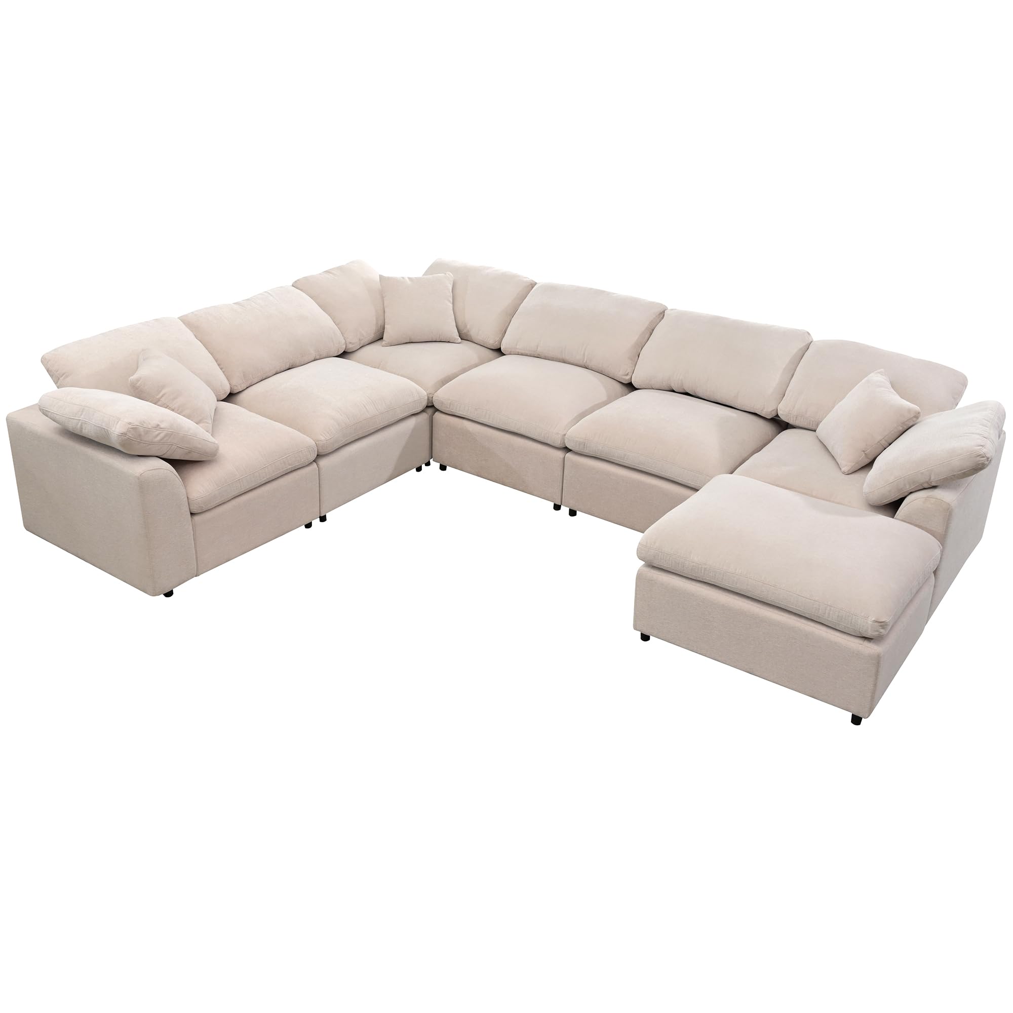 WILLIAMSPACE 130.2" Oversized Beige Sectional Couch Sofa for Living Room, Modular Upholstered Sofa Couch with Ottoman, L Shaped Corner Sectional with 5 Pillows for Spacious Space (Beige)