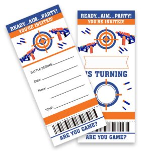 lyogao 20 pack nerf ticket birthday party invitations with envelopes nerf gun battle theme birthday party ticket style invitations fill in invites card