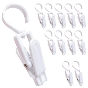 12 pcs super strong plastic swivel hanging hooks, curtain clips, clothes pins, beach towel clips, home swivel laundry clips for hats, pants, towels, socks, pants (white)