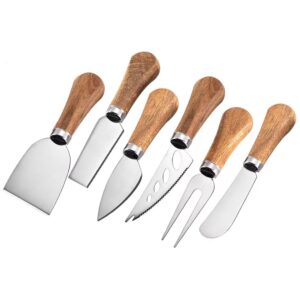 cheese knives 6 set with wooden handle, mini steel stainless cheese knife set for charcuterie and cheese spread mini serving tongs spoons forks toothpick flags for party wedding christmas (option 4)