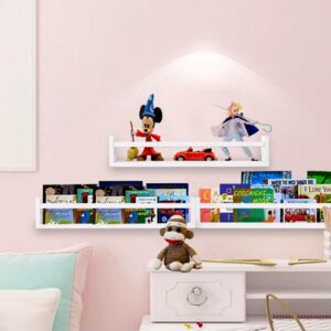 AZSKY Nursery Bookshelves White, 24 Inch Floating Bookshelves for Wall Set of 3, Baby Kids Decor, Solid Wood Wall Mounted Shelves for Books, Toys and Decor Storage