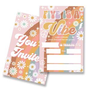 eudosi five is a vibe groovy 5th birthday party invitations supplies fill-in set of 20 with envelopes groovy 5th birthday bash invites cards, double sided