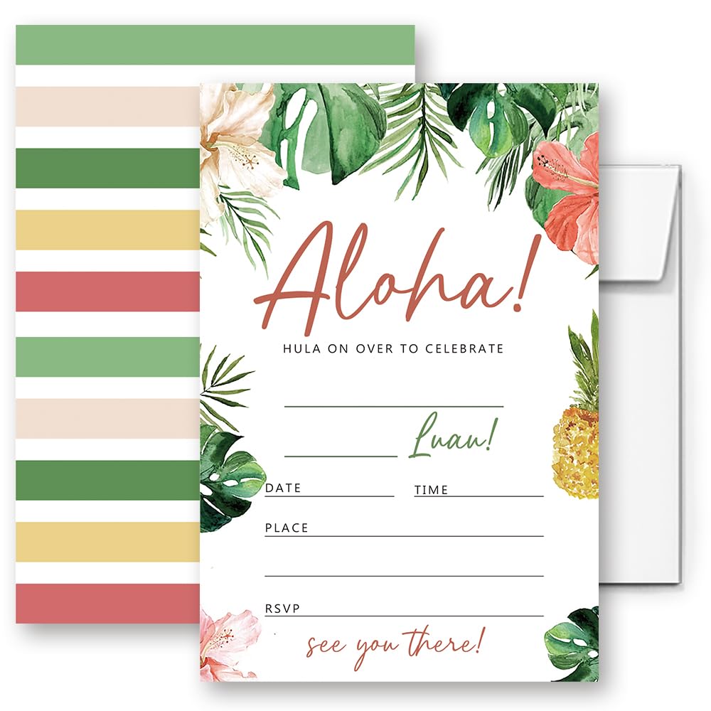 LoaHak Hawaiian Aloha Luau Birthday Decorations, Aloha Party Celebration, Hawaiian Aloha Luau Birthday Invitation. (082)