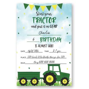 LoaHak Green Tractor Birthday Party Invitations Card For Kids, Tractor Party, Tractor Birthday Invitation. (084)