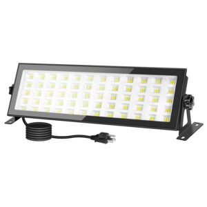 120w led shop light for garage 1000w equiv, 10000lm led work light, ip66 waterproof outdoor flood light bar with plug, 5000k daylight white led high bay light for workshop yard garage factory