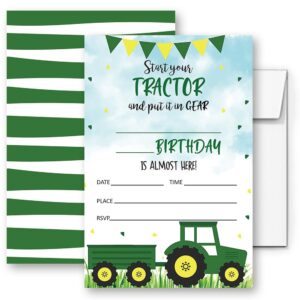 loahak green tractor birthday party invitations card for kids, tractor party, tractor birthday invitation. (084)