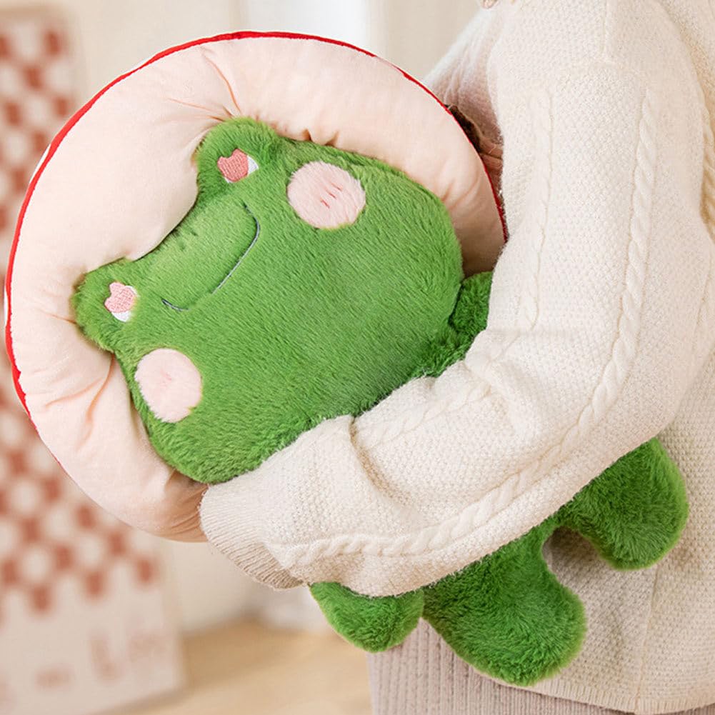 KOJAGARRI Cute Frog Red Hat, Kawaii Plush Toy Frog Fungus Plush Pillow,Interesting Throw Pillow Home Room Decor Kids Adults Birthday Gifts (Dark green frog wearing a red hat, 16.5 in)