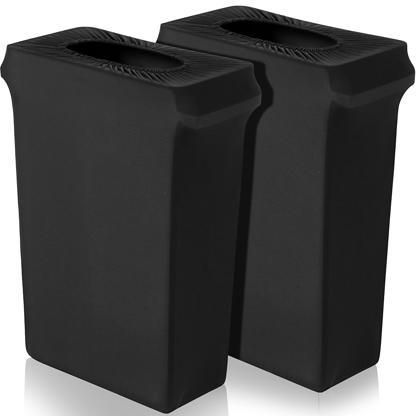 Windyun 2 Pcs 23 Gallon Black Spandex Stretchable Trash Can Cover Wedding Party Fundraiser Decorations for Home Garden (Not Include Trash Can)