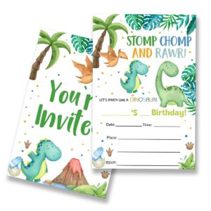 eudosi dinosaur birthday party invitations supplies fill-in set of 20 with envelopes dino theme birthday bash invites cards, double sided