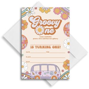 LoaHak Groovy One Birthday Party Invitations Card, Groovy One Party, Groovy One Birthday Invitation. (090)