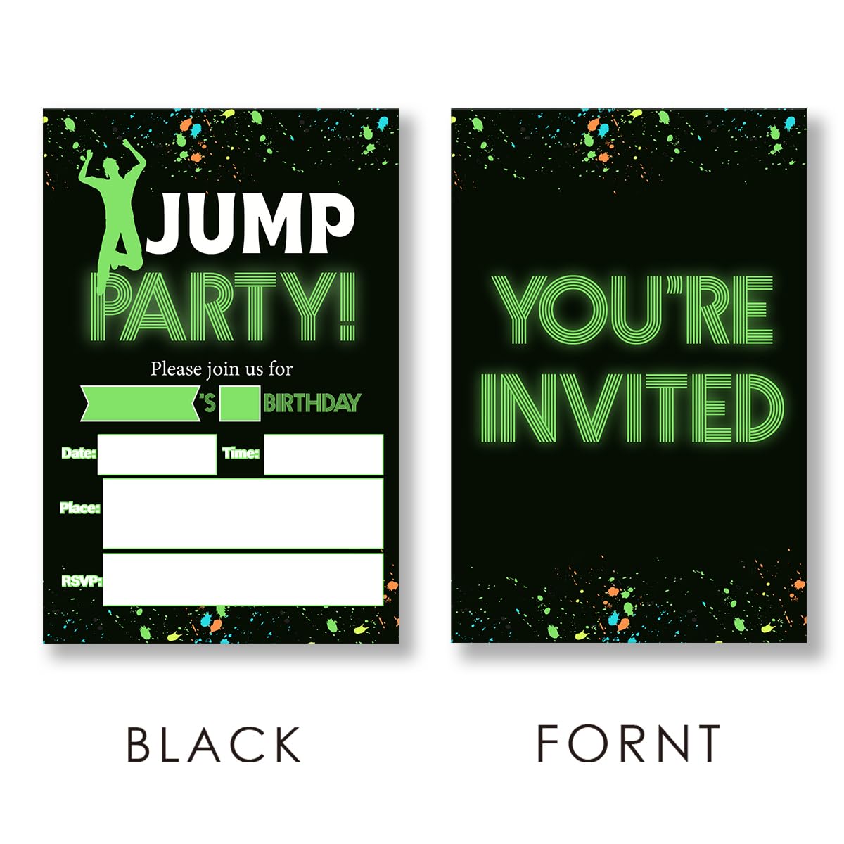 EUDOSI Jump Party Birthday Party Invitations Supplies Fill-In Set of 20 with Envelopes Trampoline Birthday Bash Invites Cards, Double Sided