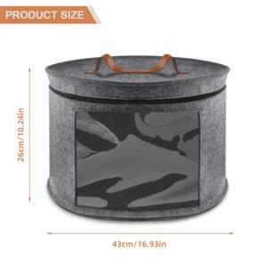 Hat Box, Hat Boxes for Women/Men Storage, 17" D x 10" H, Round Hat Storage Box Container for Closet, Clothes Storage Bin for Stuffed Animal Toy, Foldable Hat Box for Travel with Dustproof Lid (Grey)