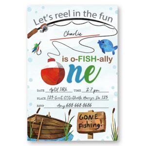 LoaHak Fishing 1st O-Fish-Ally One Birthday Decorations, Fishing Party Celebration, Fishing Invitations For Birthday. (086)