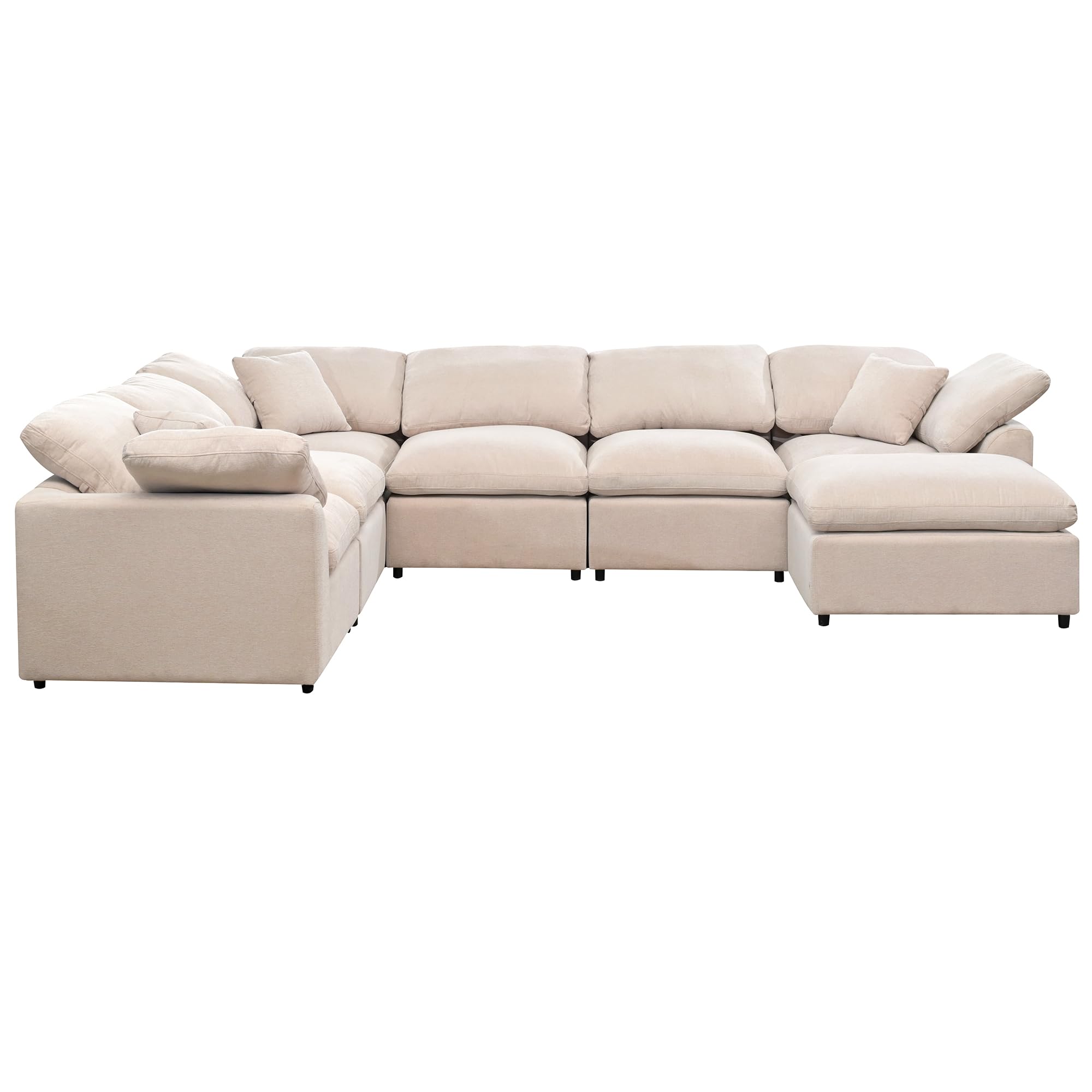 WILLIAMSPACE 130.2" Oversized Beige Sectional Couch Sofa for Living Room, Modular Upholstered Sofa Couch with Ottoman, L Shaped Corner Sectional with 5 Pillows for Spacious Space (Beige)