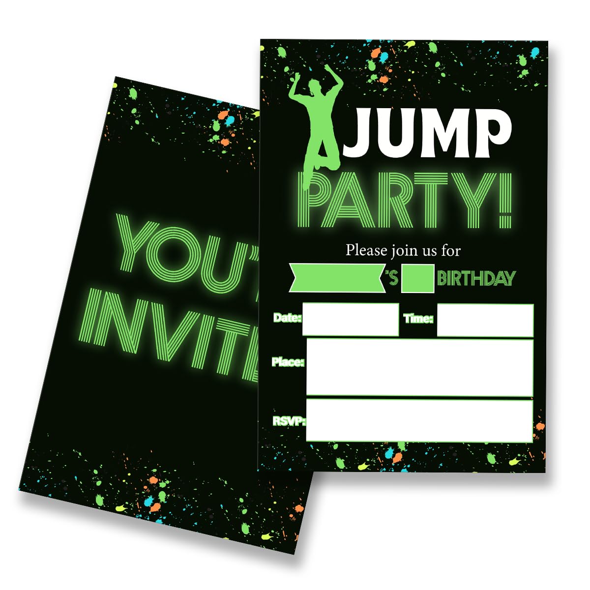 EUDOSI Jump Party Birthday Party Invitations Supplies Fill-In Set of 20 with Envelopes Trampoline Birthday Bash Invites Cards, Double Sided