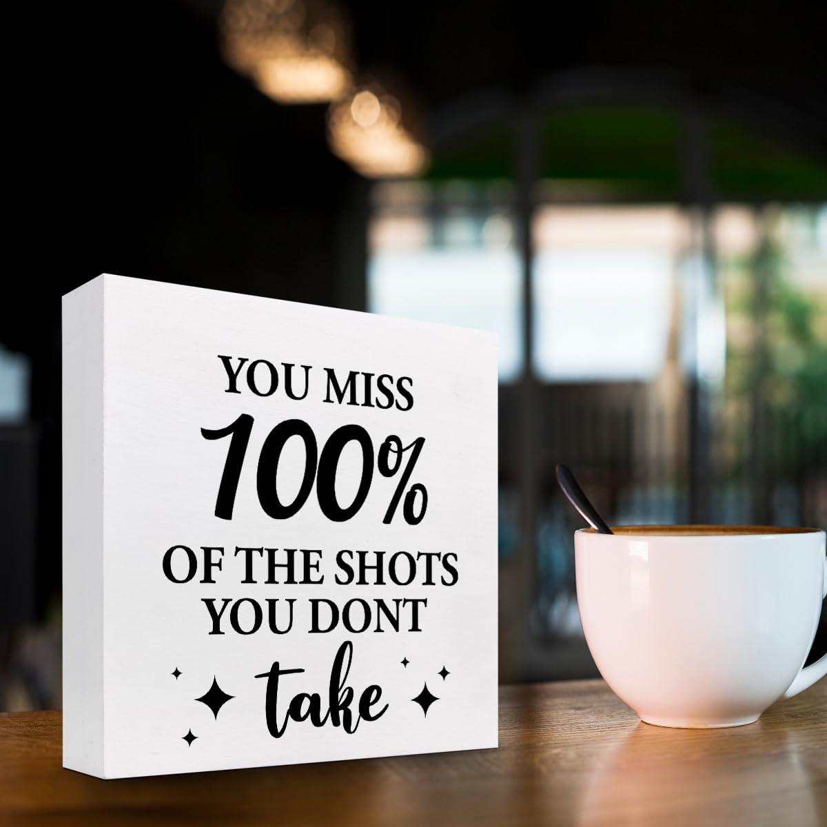 z-crange You Miss 100% of the Shots You Don't Take Wood Block Sign Desk Decor,Inspirational Wooden Box Plaque Sign Desk Decor for Home College Office Shelf Table Decor Decorations