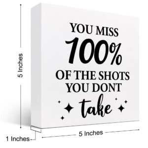 z-crange You Miss 100% of the Shots You Don't Take Wood Block Sign Desk Decor,Inspirational Wooden Box Plaque Sign Desk Decor for Home College Office Shelf Table Decor Decorations